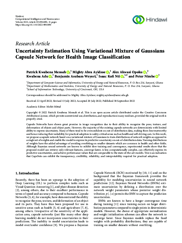 (PDF) Uncertainty Estimation Using Variational Mixture of Gaussians Capsule Network for Health ...