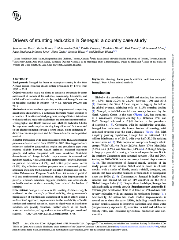 (PDF) Drivers of stunting reduction in Senegal: a country case study