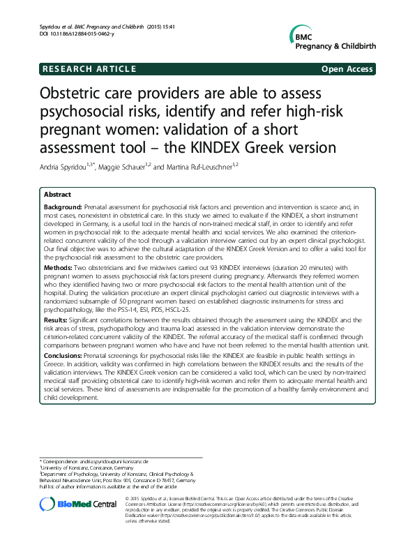 (PDF) Obstetric care providers are able to assess psychosocial risks ...