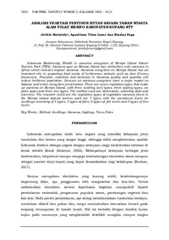 (PDF) Analisis Vegetasi Penyusun Hutan Savana Taman Wisata Alam Pulau ...