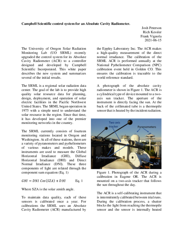 (PDF) Campbell Scientific control system for an Absolute Cavity Radiometer