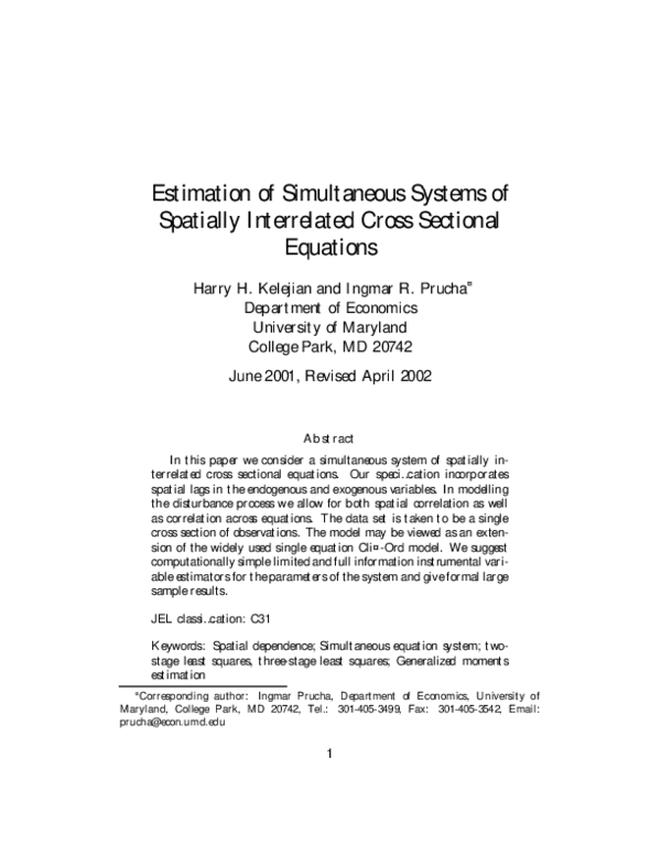 (PDF) Estimation of simultaneous systems of spatially interrelated ...