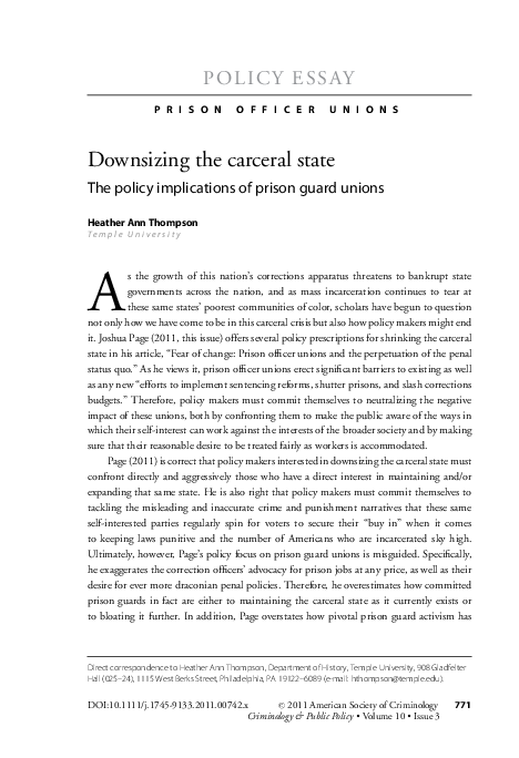 (PDF) Downsizing the carceral state