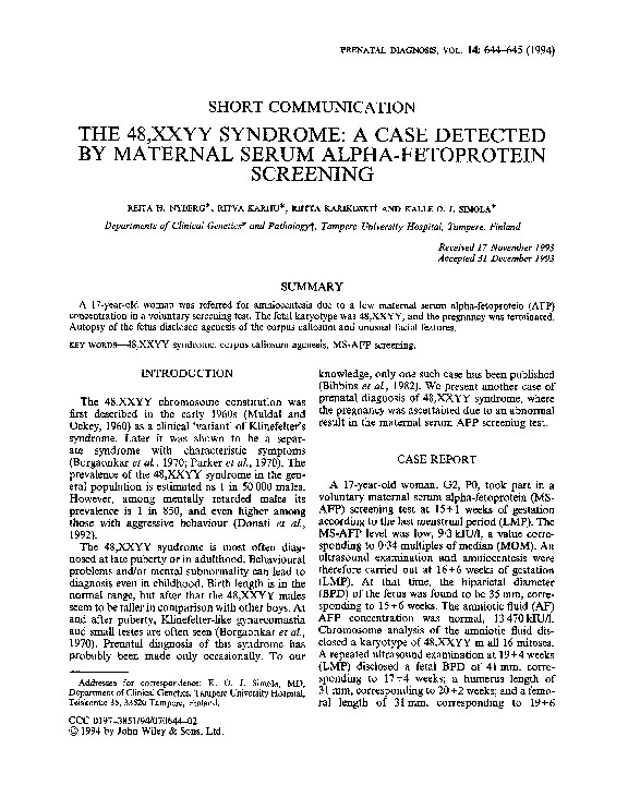 (PDF) The 48,XXYY syndrome: A case detected by maternal serum alpha ...