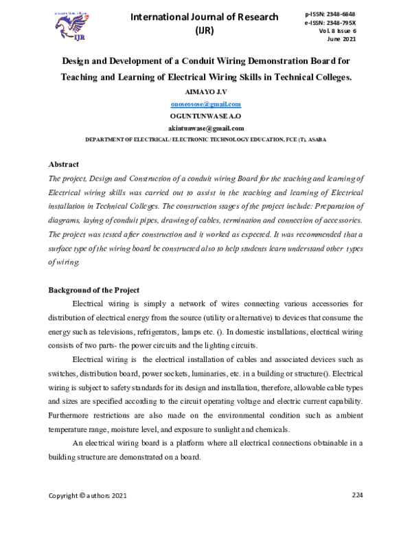 (PDF) Design and Development of a Conduit Wiring Demonstration Board ...