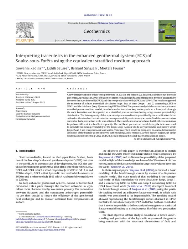 (PDF) Interpreting tracer tests in the enhanced geothermal system (EGS ...