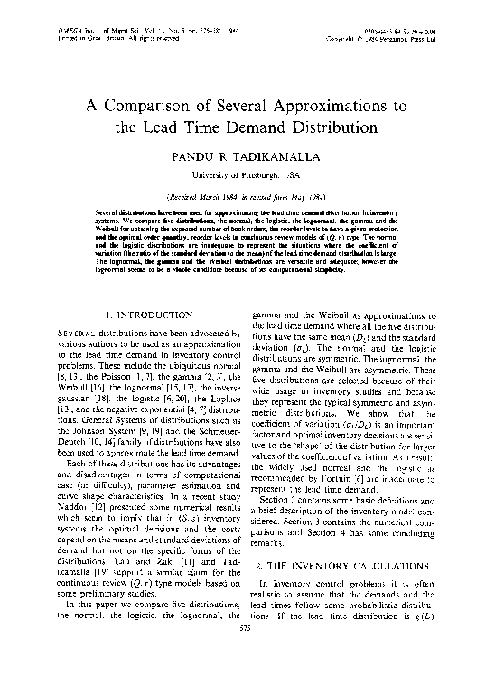 (PDF) A comparison of several approximations to the lead time demand ...