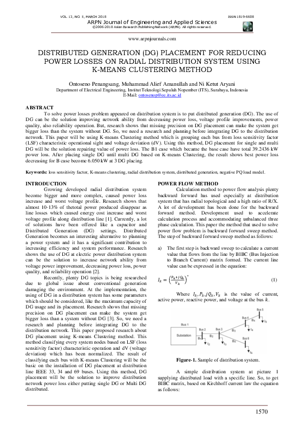 Pdf Distributed Generation Dg Placement For Reducing Power Losses On Radial Distribution