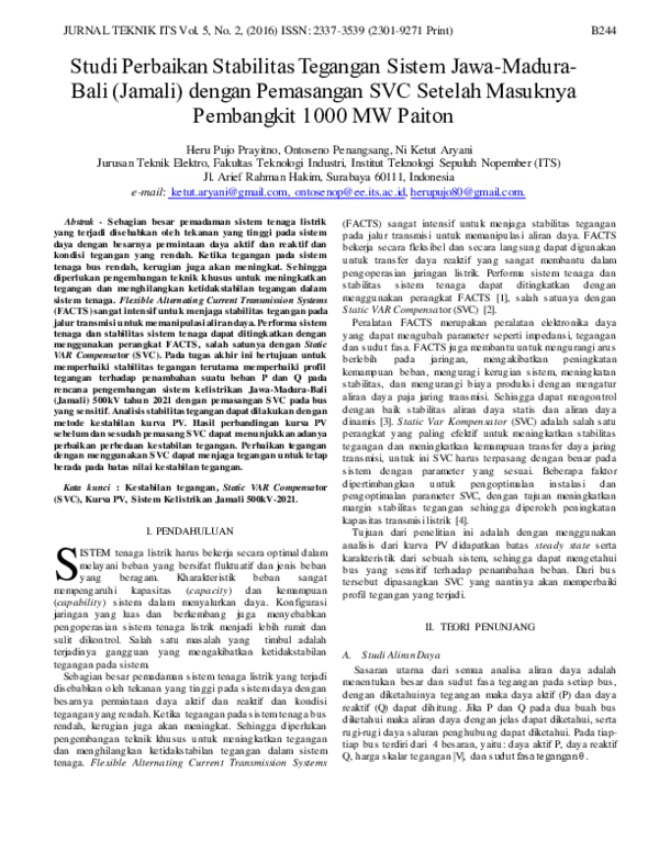 (PDF) Studi Perbaikan Stabilitas Tegangan Sistem Jawa-Madura-Bali (Jamali) dengan Pemasangan SVC ...