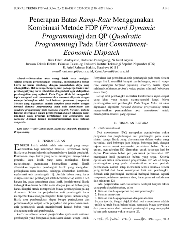 (PDF) Penerapan Batas Ramp-Rate dengan Menggunakan Kombinasi Metode FDP (Forward Dynamic ...