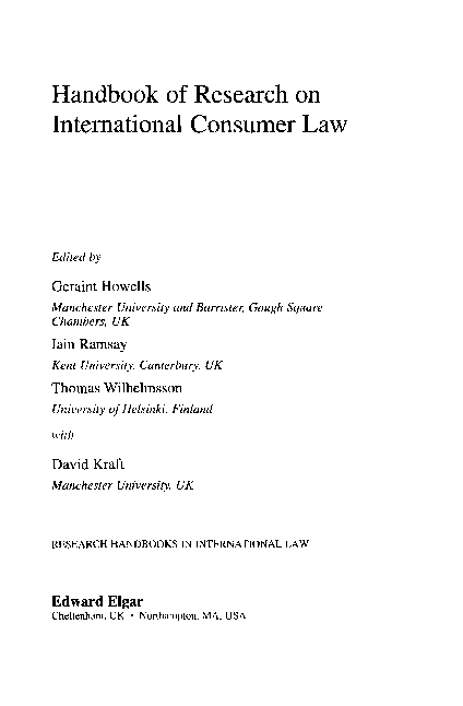 (PDF) Handbook of Research on International Consumer Law