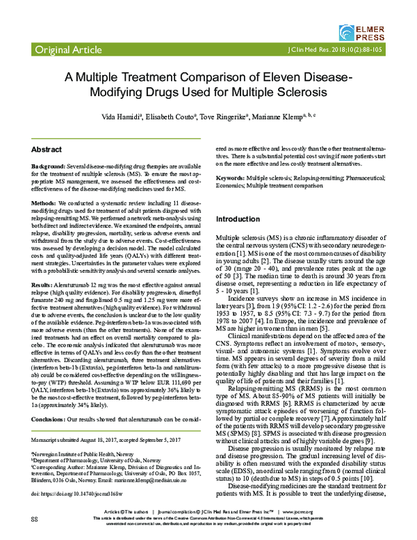 (PDF) A Multiple Treatment Comparison of Eleven Disease-Modifying Drugs Used for Multiple Sclerosis