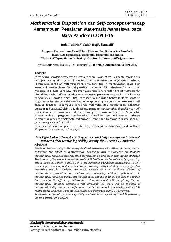 (PDF) Mathematical Disposition dan Self-concept terhadap Kemampuan Penalaran Matematis Mahasiswa ...