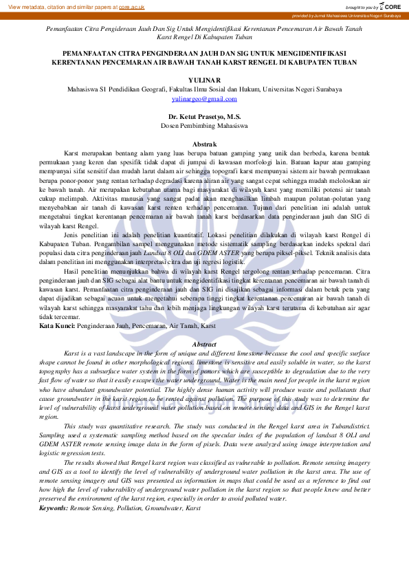 (PDF) Pemanfaatan Citra Penginderaan Jauh Dan Sig Untuk Mengidentifikasi Kerentanan Pencemaran ...