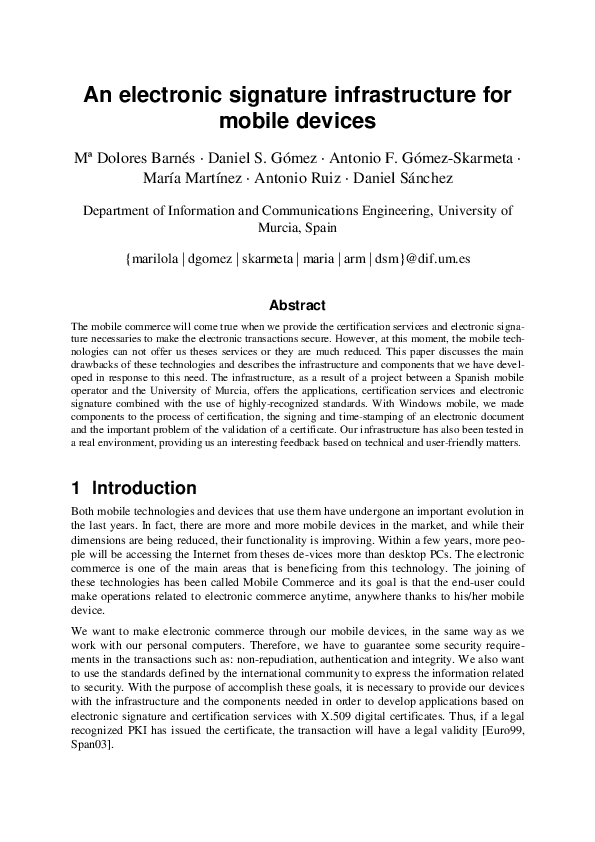 (PDF) An electronic Signature Infrastructure for mobile Devices