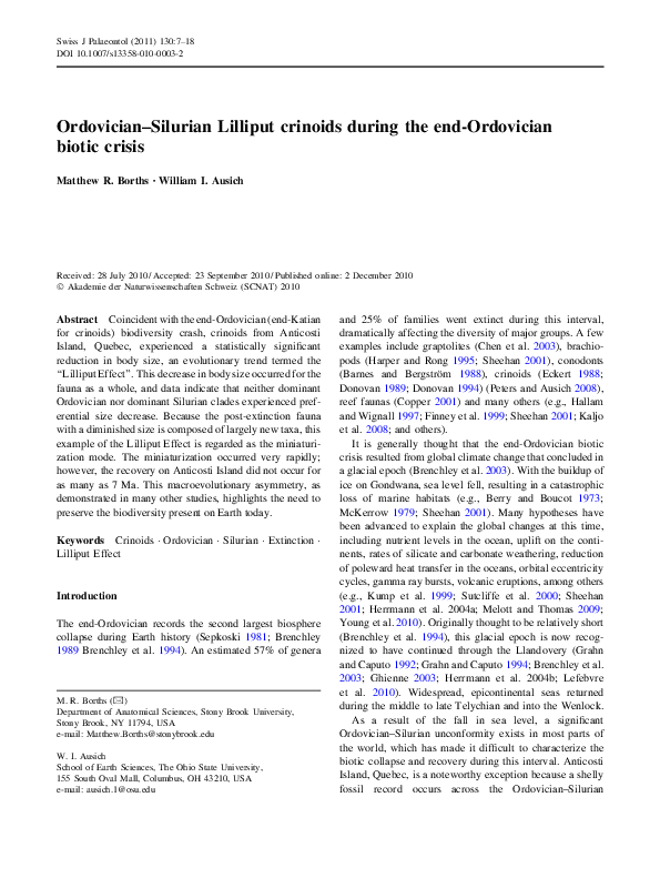 (PDF) Ordovician–Silurian Lilliput crinoids during the end-Ordovician ...