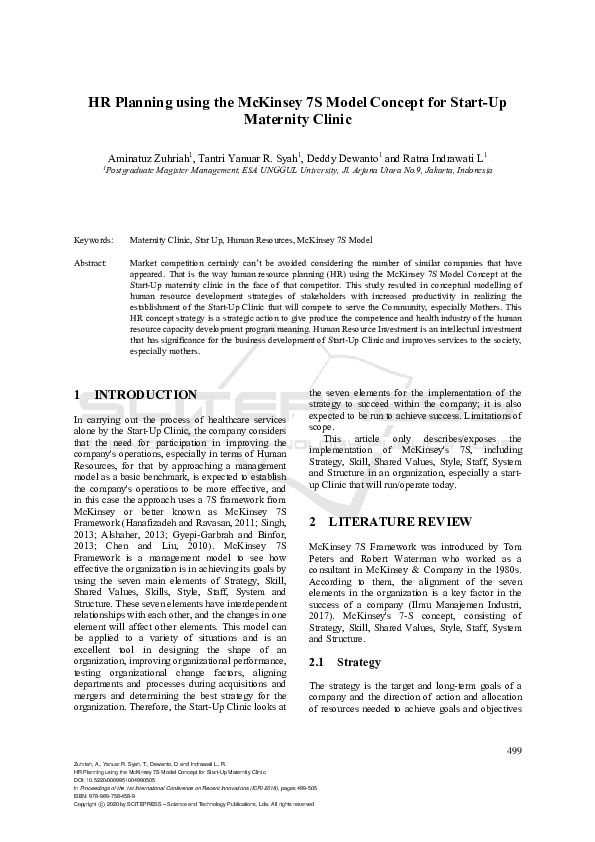 (PDF) HR Planning Using the McKinsey 7S Model Concept for Start Up ...
