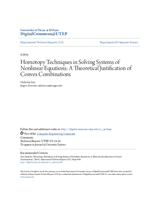 Pdf Homotopy Techniques In Solving Systems Of Nonlinear Equations A Theoretical Justification