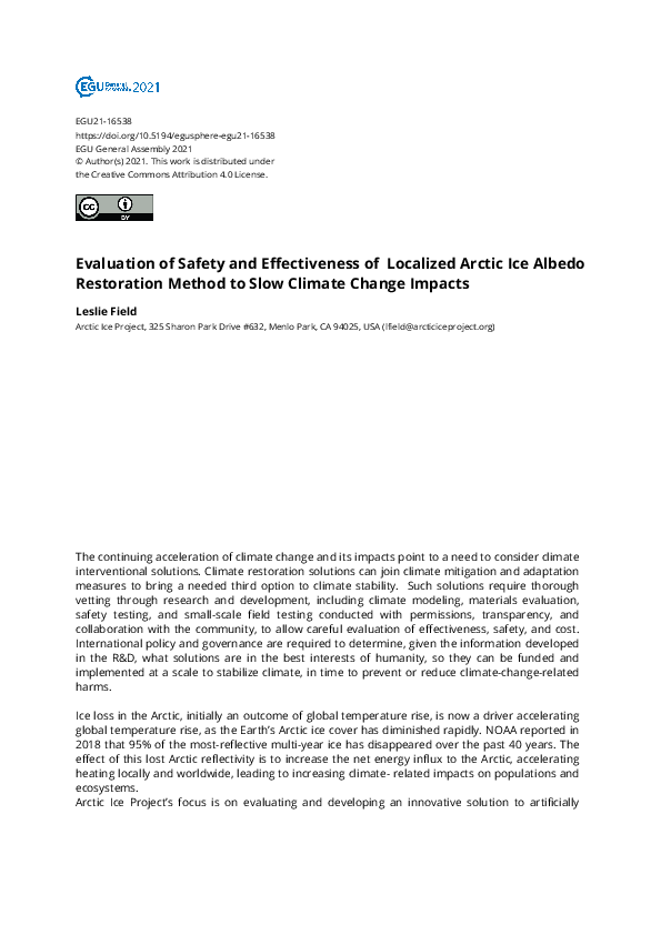 (PDF) Evaluation of Safety and Effectiveness of Localized Arctic Ice ...