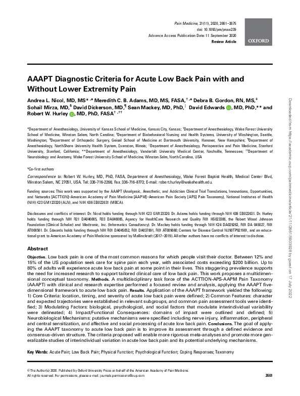(PDF) AAAPT Diagnostic Criteria for Acute Low Back Pain with and ...