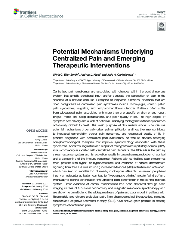 (PDF) Potential Mechanisms Underlying Centralized Pain and Emerging ...