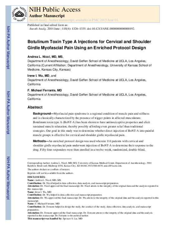 (PDF) Botulinum Toxin Type A Injections for Cervical and Shoulder ...