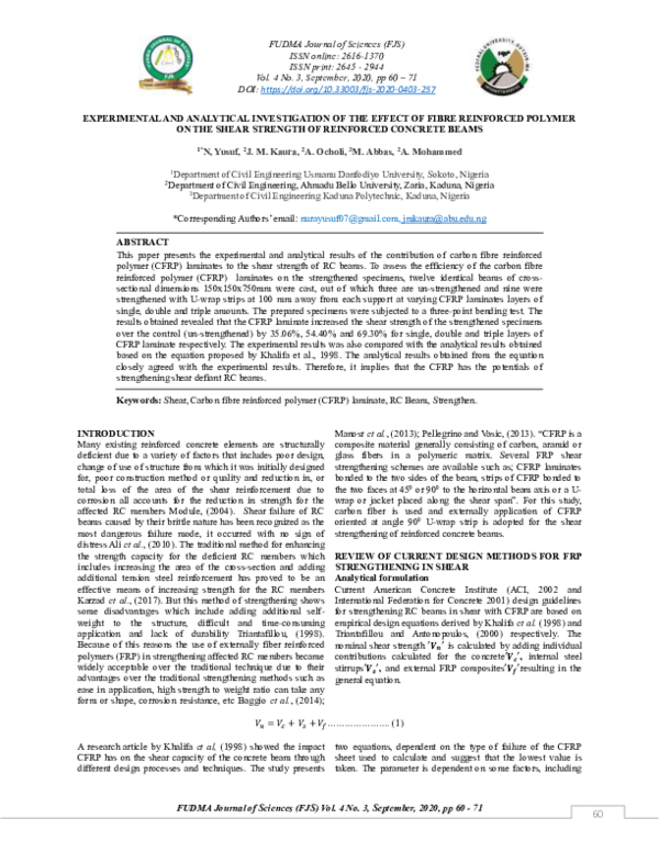 (PDF) Experimental and Analytical Investigation of the Effect of Fibre Reinforced Polymer on the ...