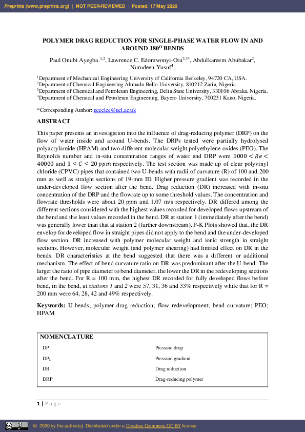 (PDF) Polymer Drag Reduction for Single-Phase Water Flow in and around ...