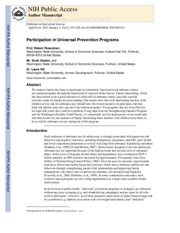 (PDF) Participation in universal prevention programmes