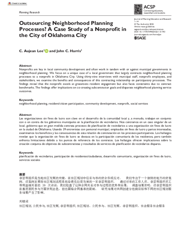 (PDF) Outsourcing Neighborhood Planning Processes? A Case Study of a ...