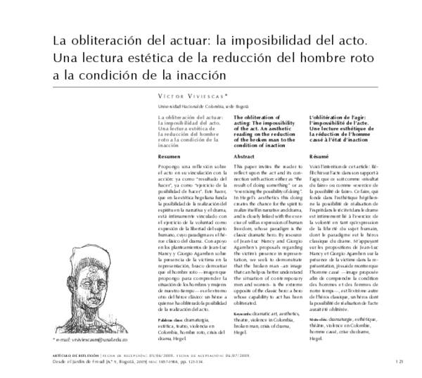 (PDF) La obliteración del actuar: la imposibilidad del acto. Una ...