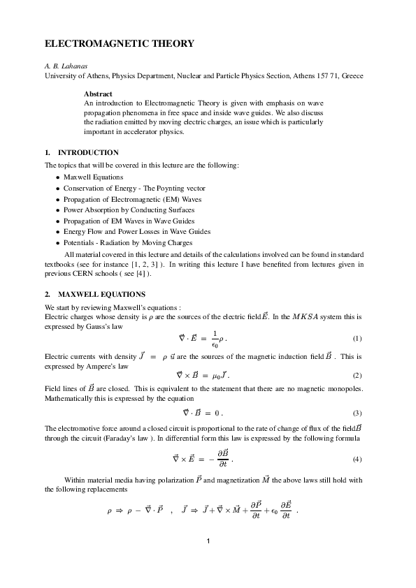 (PDF) Electromagnetic theory | A. Lahanas - Academia.edu