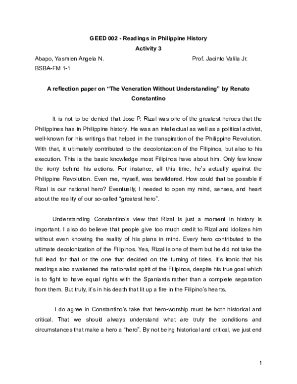 (PDF) A reflection paper on “The Veneration Without Understanding” by ...