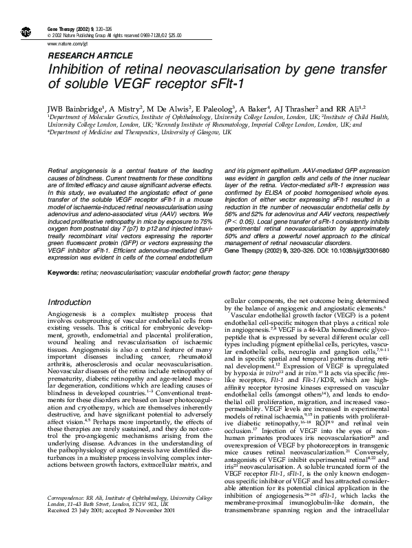 (PDF) Inhibition of retinal neovascularisation by gene transfer of ...