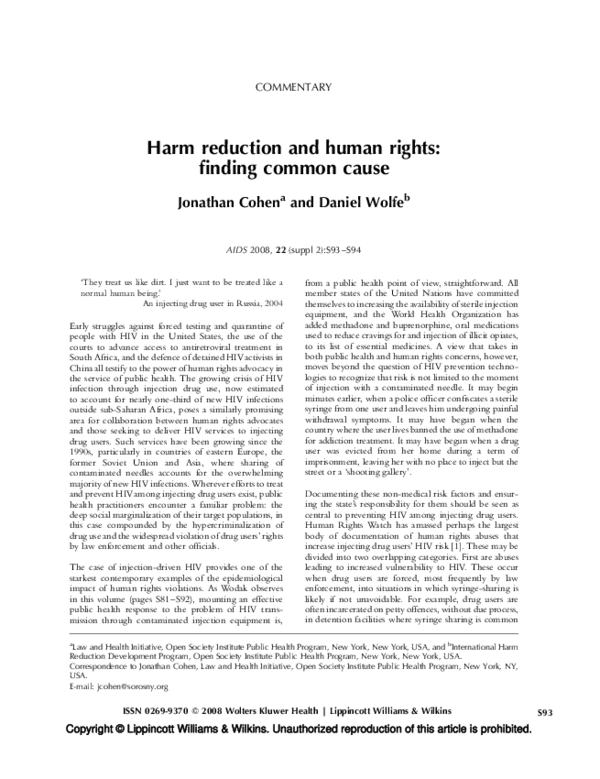 (PDF) Harm reduction and human rights: finding common cause