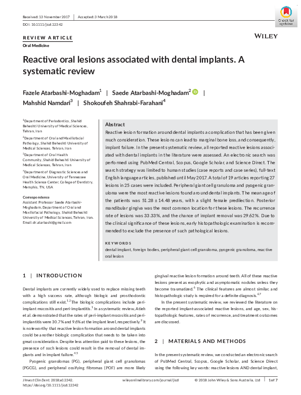 (PDF) Reactive oral lesions associated with dental implants. A ...