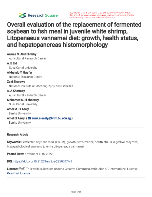 (PDF) Overall evaluation of the replacement of fermented soybean to fish meal in juvenile white ...