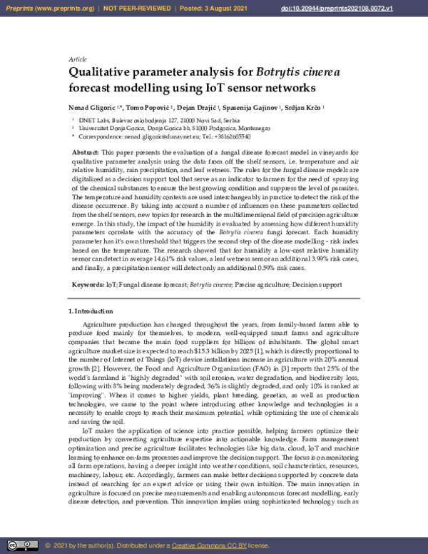 (PDF) Qualitative Parameter Analysis for Botrytis cinerea Forecast Modelling Using IoT Sensor ...