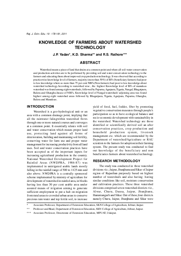 (PDF) Knowledge of Farmers About Watershed Technology