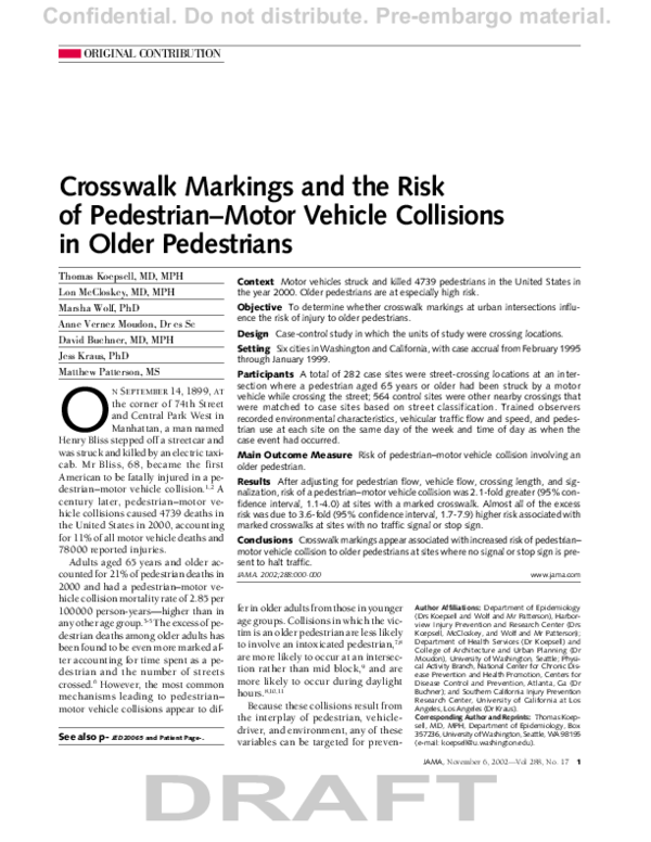 (PDF) Crosswalk Markings and the Risk of Pedestrian–Motor Vehicle ...