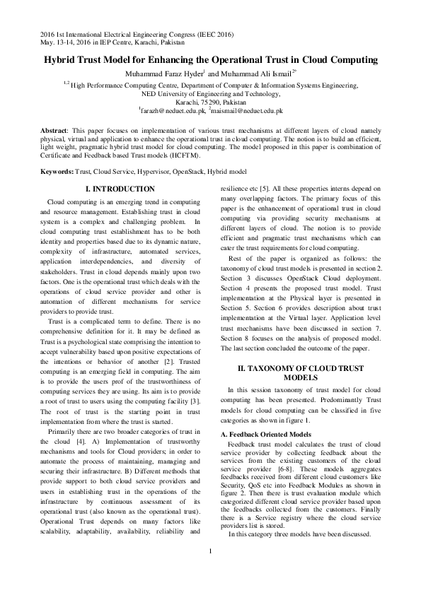 (PDF) Hybrid Trust Model for Cloud Computing