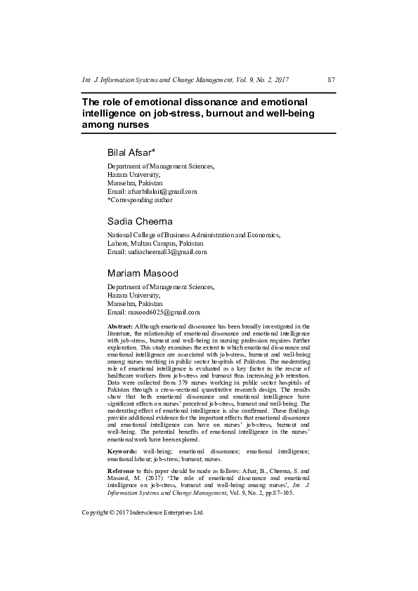 (PDF) The role of emotional dissonance and emotional intelligence on ...