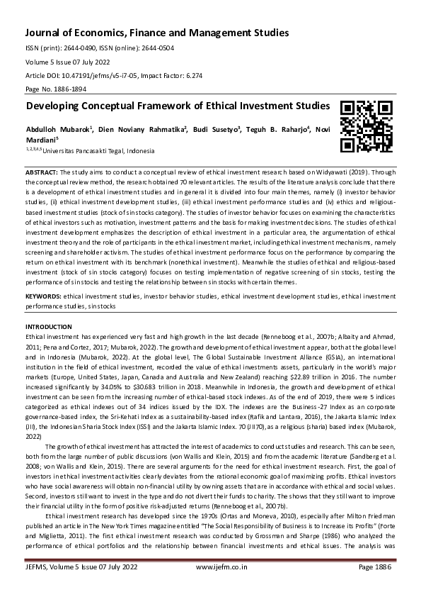 (PDF) Developing Conceptual Framework of Ethical Investment Studies