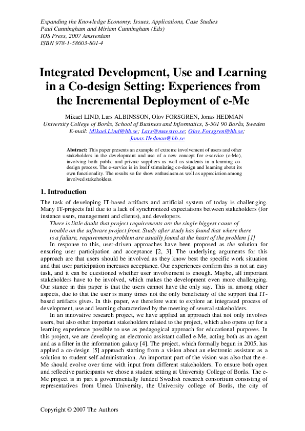 (PDF) Integrated development, use and learning in a co-design setting: experiences from the ...