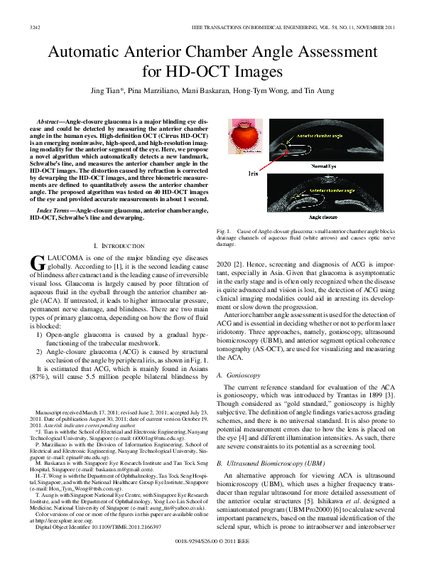 (PDF) Automatic Anterior Chamber Angle Assessment for HD-OCT Images