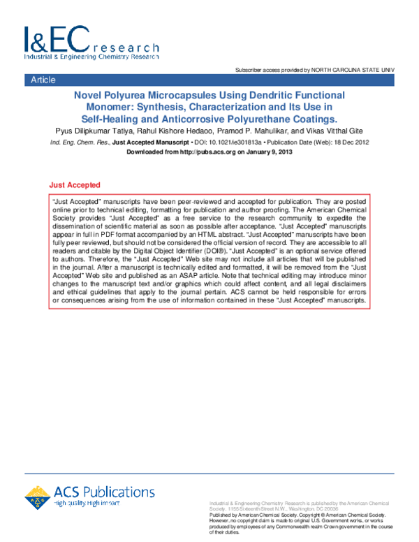 (PDF) Novel Polyurea Microcapsules Using Dendritic Functional Monomer: Synthesis ...