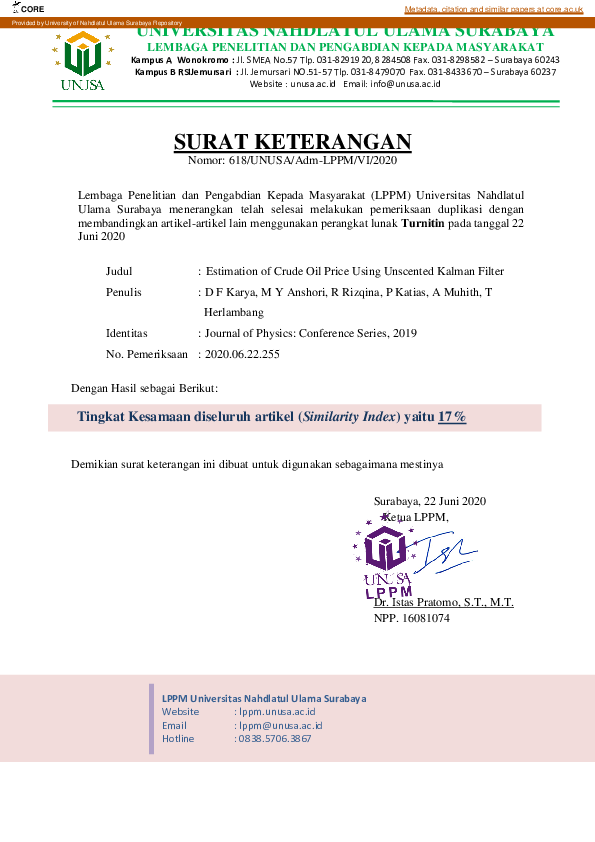 (PDF) Estimation of crude oil price using unscented kalman filter (PDF) Estimation of crude oil price using unscented kalman filter