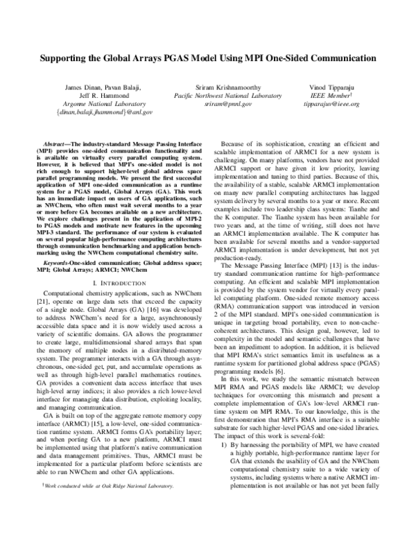 (PDF) Supporting the global arrays PGAS model using MPI one-sided communication