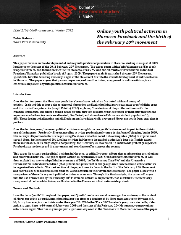 (PDF) Online political activism in Morocco: Facebook and the birth of ...