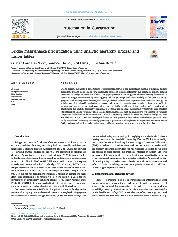 Pdf Bridge Maintenance Prioritization Using Analytic Hierarchy Process And Fusion Tables